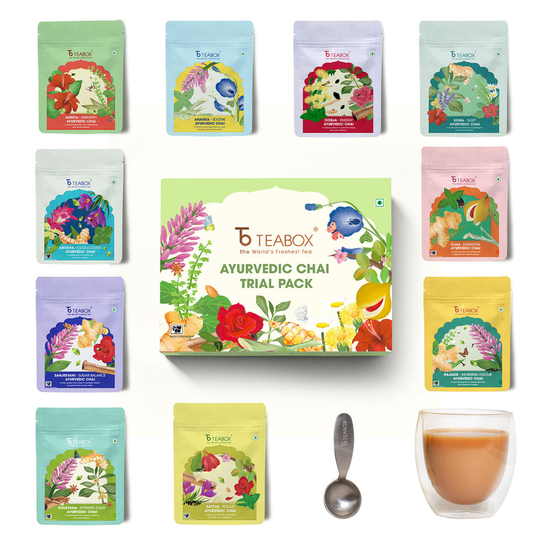 Ayurvedic Chai Trial Pack – 10 Wellness Teas + Teacup | Teabox