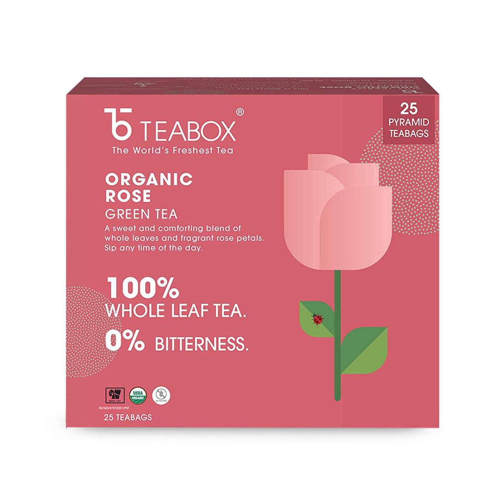 Buy 2024 Organic Rose Green Tea For Glowing Skin Pyramid Tea Bag | Teabox